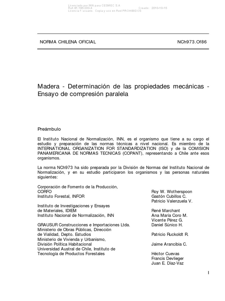 NCH 973 Of1986 Madera-Determinación de Las Propiedades Mecánicas-Ensayo ...