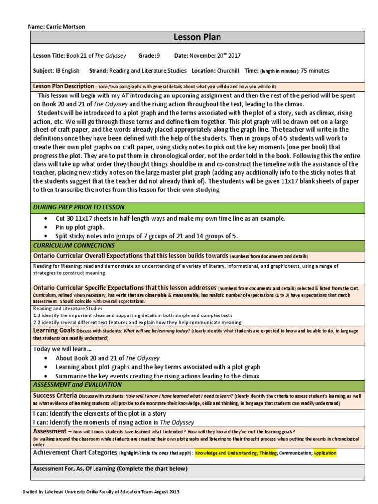 Lesson Plan Book 21 Odyssey | PDF | Odysseus | Educational Assessment