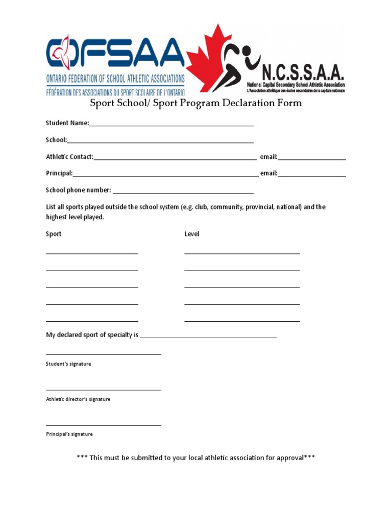 Sport School/ Sport Program Declaration Form | PDF
