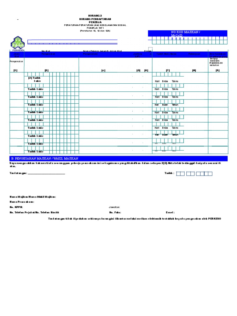 Borang 2 Pendaftaran Pekerja | PDF