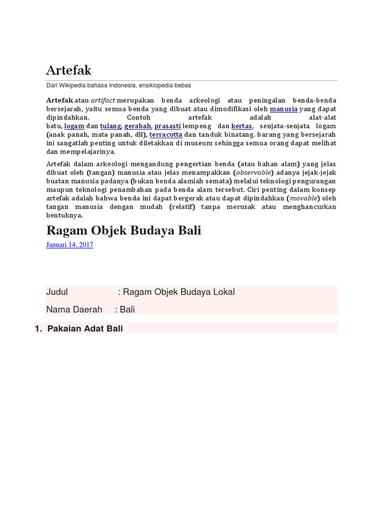 Artefak Dan Objek Budaya | PDF