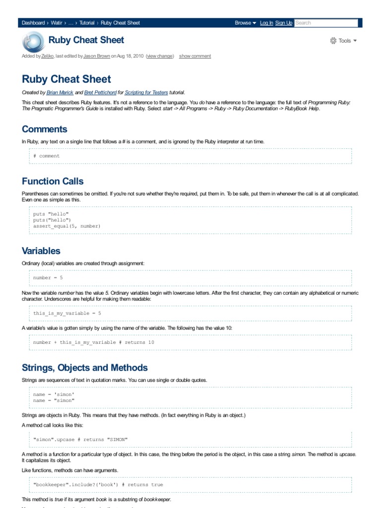Ruby Cheat Sheet | Download Free PDF | Regular Expression | Array Data Type