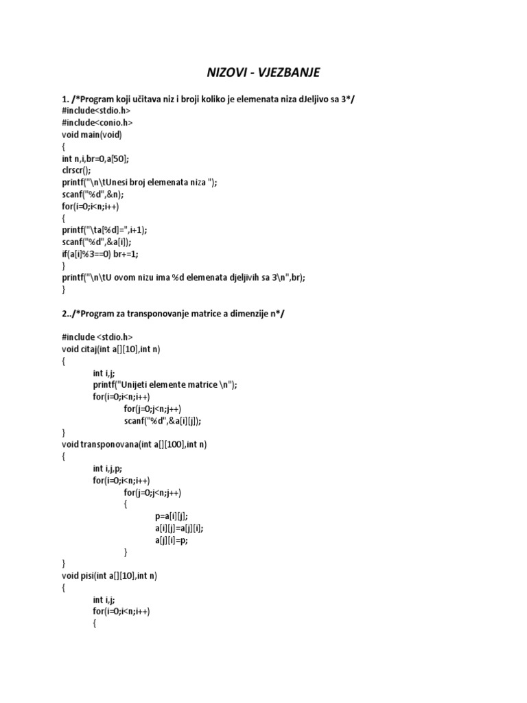 Nizovi Zadaci Vjezbanje | PDF