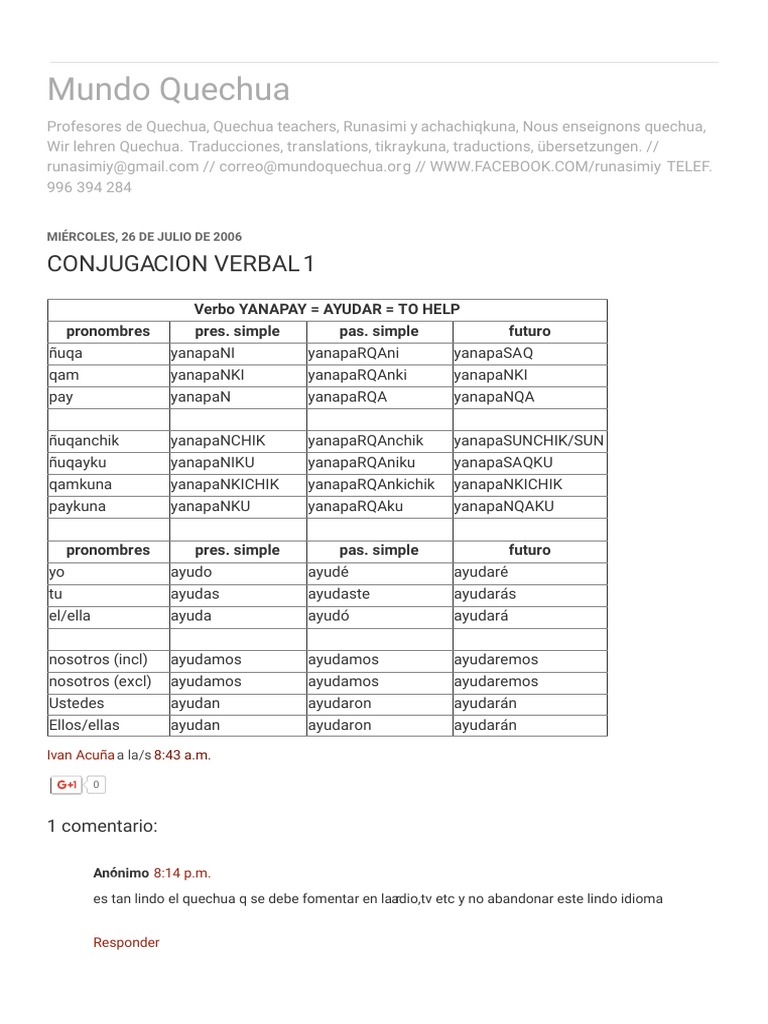 Mundo Quechua - Conjugacion Verbal 1 | PDF | Semiótica | Tipología ...