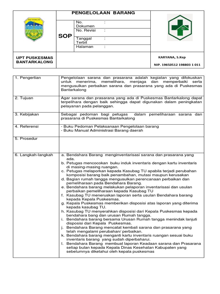 Sop Pengelolaan Barang | PDF