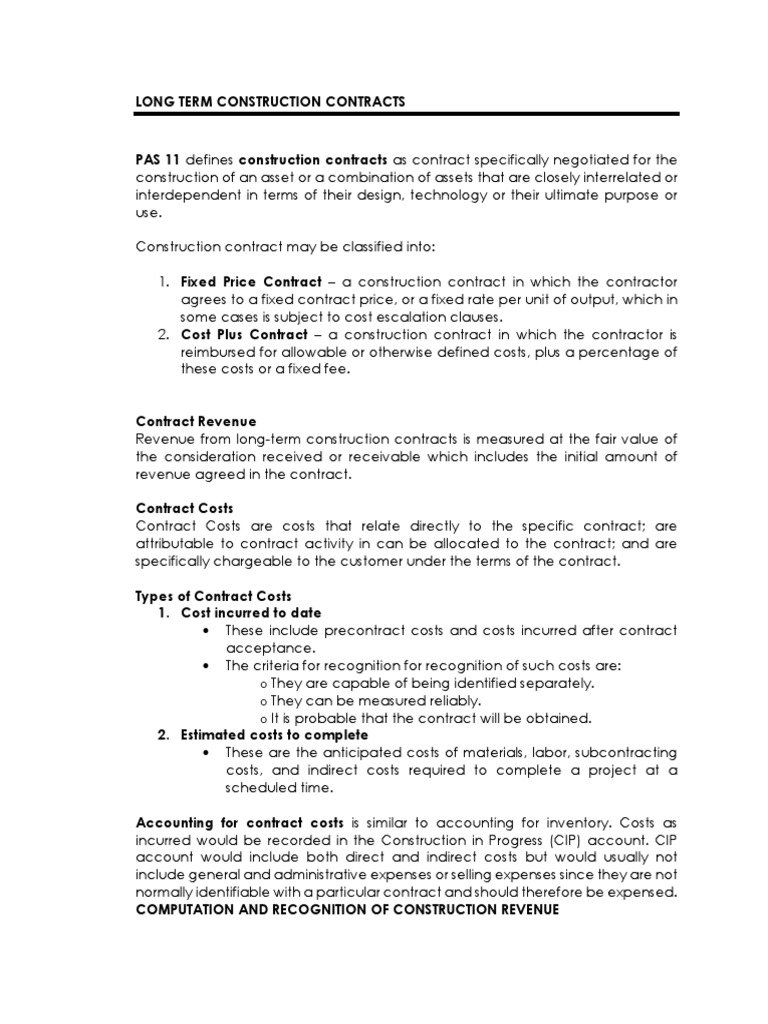 Long-Term Construction Contracts Overview | PDF | Cost | Revenue