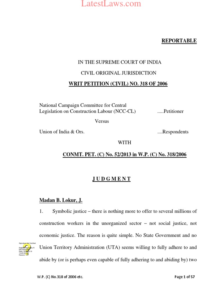 SC Judgment On Condition of Construction Workers | PDF | Welfare | Taxes