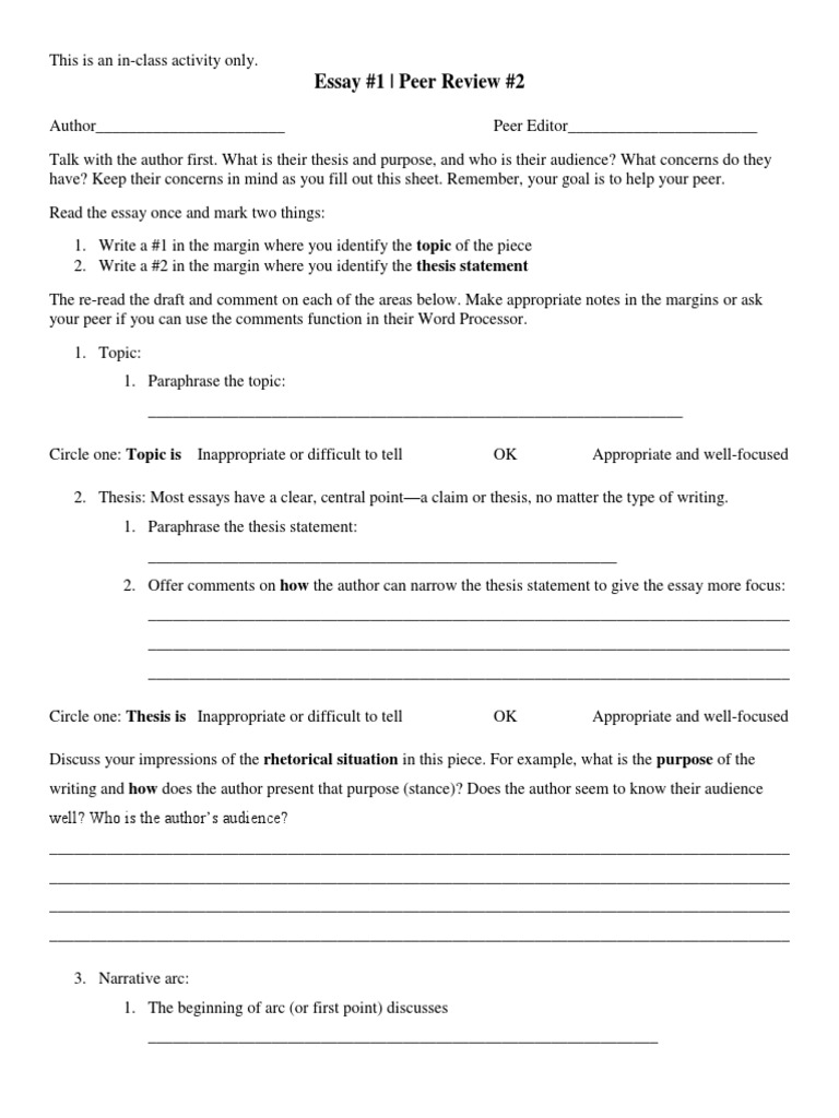 Narrative Peer Review Worksheet | PDF | Essays | Cognition