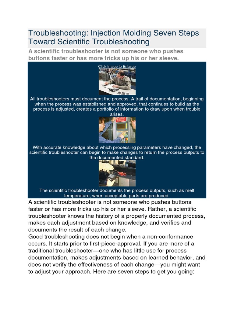 Troubleshooting: Injection Molding Seven Steps Toward Scientific ...
