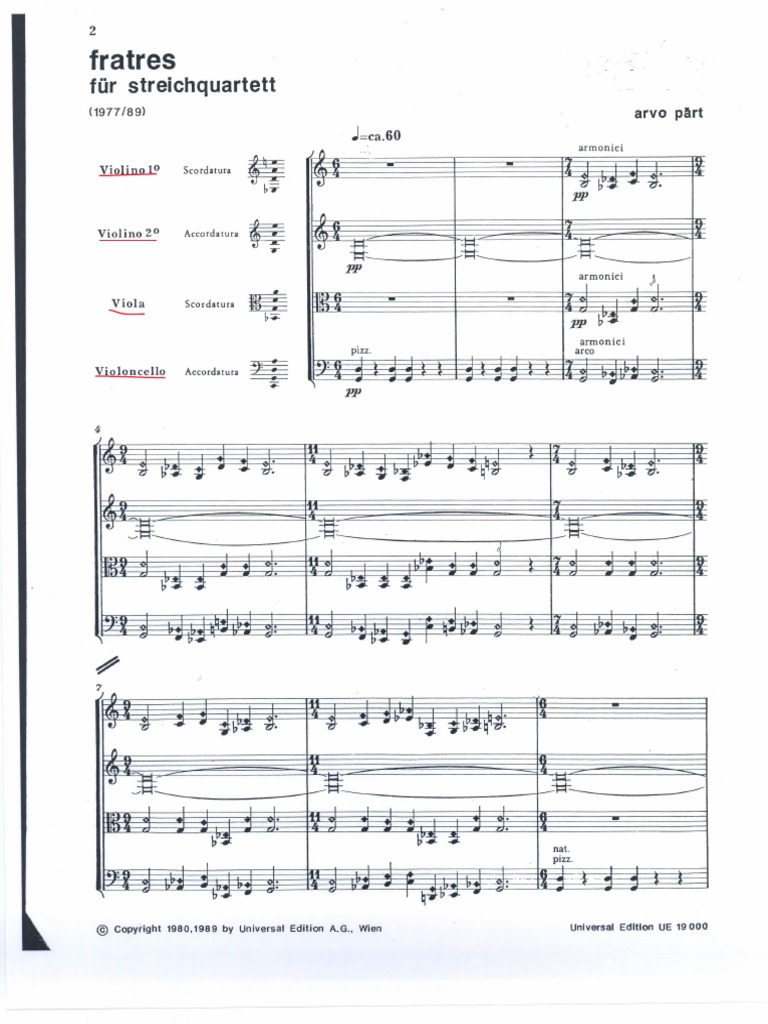 Part Fratres String Quartet Full Score | PDF | Chamber Music ...