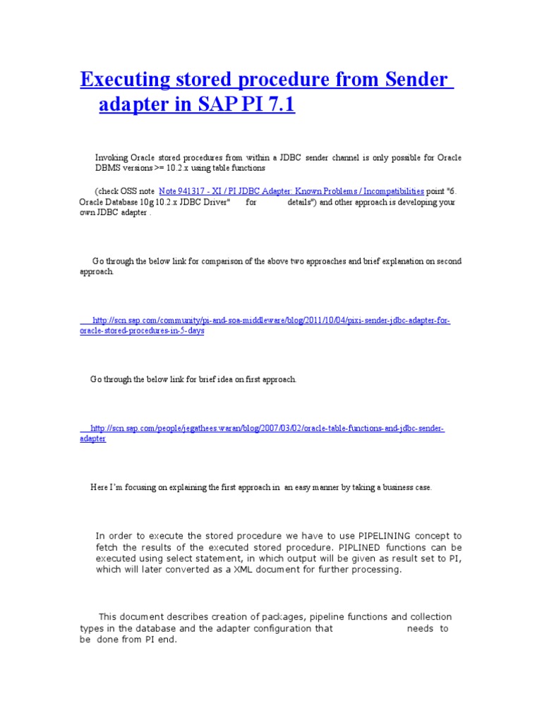 Executing Stored Procedure From Sender Adapter In Sap Pi 7 Pdf Subroutine Parameter
