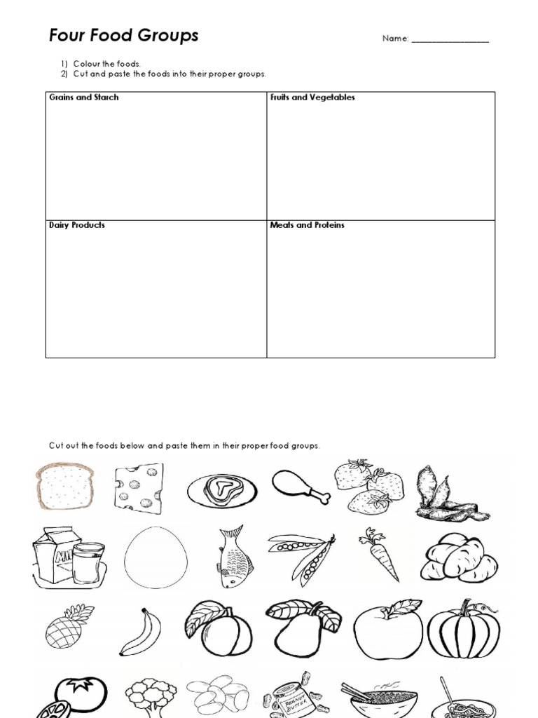 food group cut-and-paste worksheet