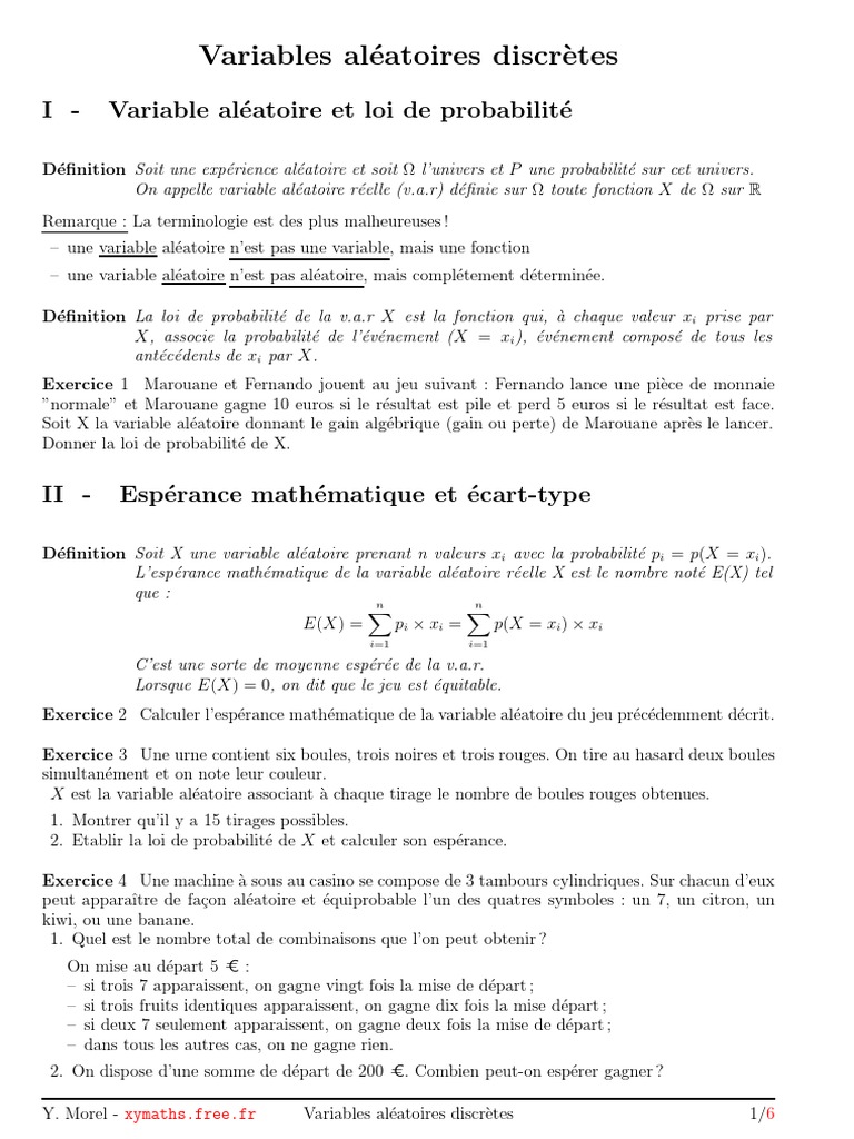 Cours Variables Aleatoires Discretes | Download Free PDF | Probabilité ...