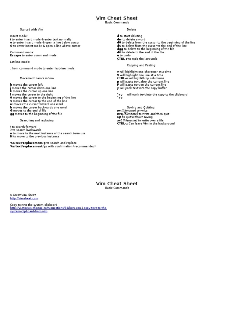 Vim Cheat Sheet | PDF | Human–Computer Interaction | System Software