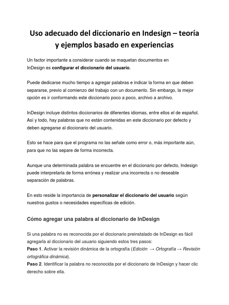 Uso Adecuado Del Diccionario en Indesign Wiki | PDF | Diccionario ...