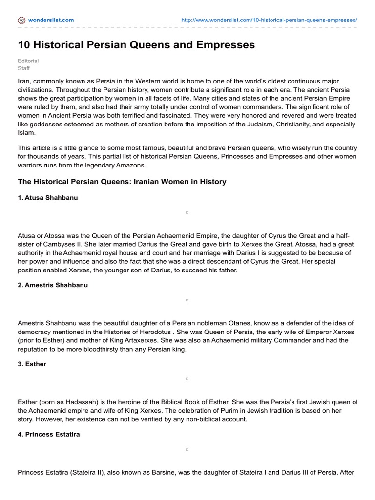 10 Historical Persian Queens and Empresses | PDF | Ancient Persia ...