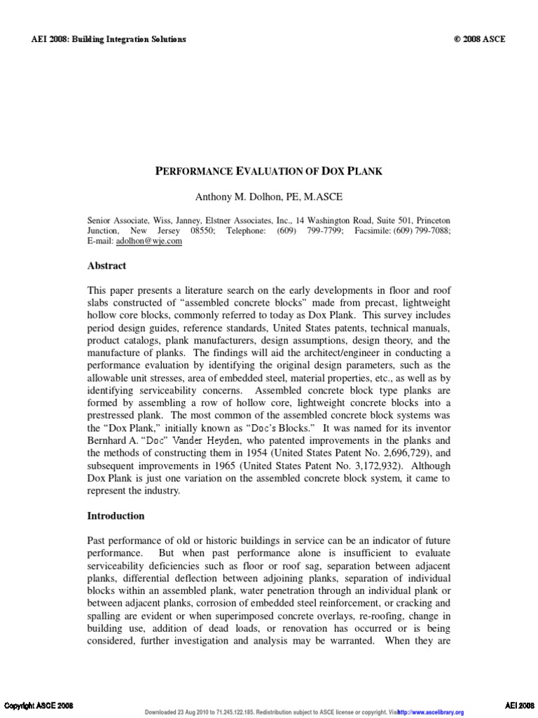 ASCE Dox Plank Design Info | Prestressed Concrete | Concrete