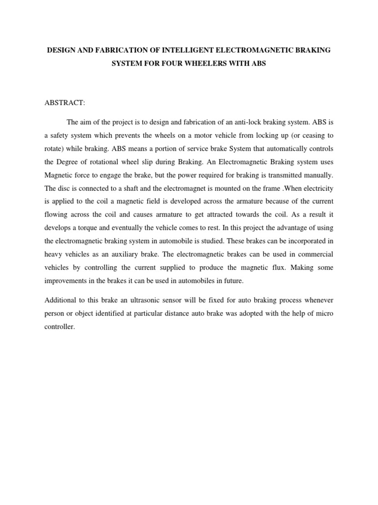 Design and Fabrication of Intelligent Electromagnetic Braking System ...