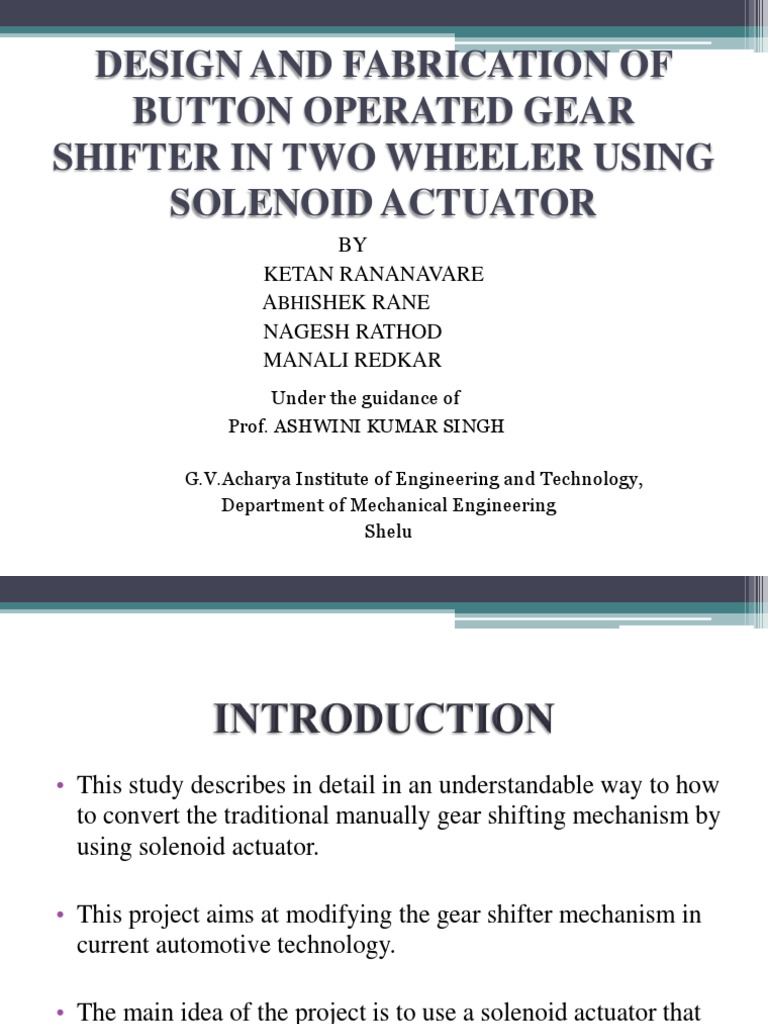 Design and Fabrication of Button Operated Gear Shifter | PDF | Actuator ...