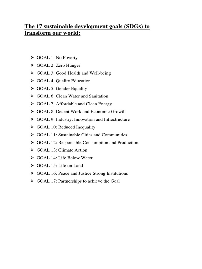 The 17 Sustainable Development Goals (SDGS) To Transform Our World | PDF