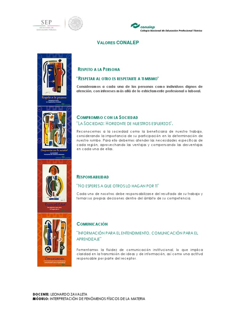 Valores CONALEP | PDF | Calidad (comercial) | Cambio