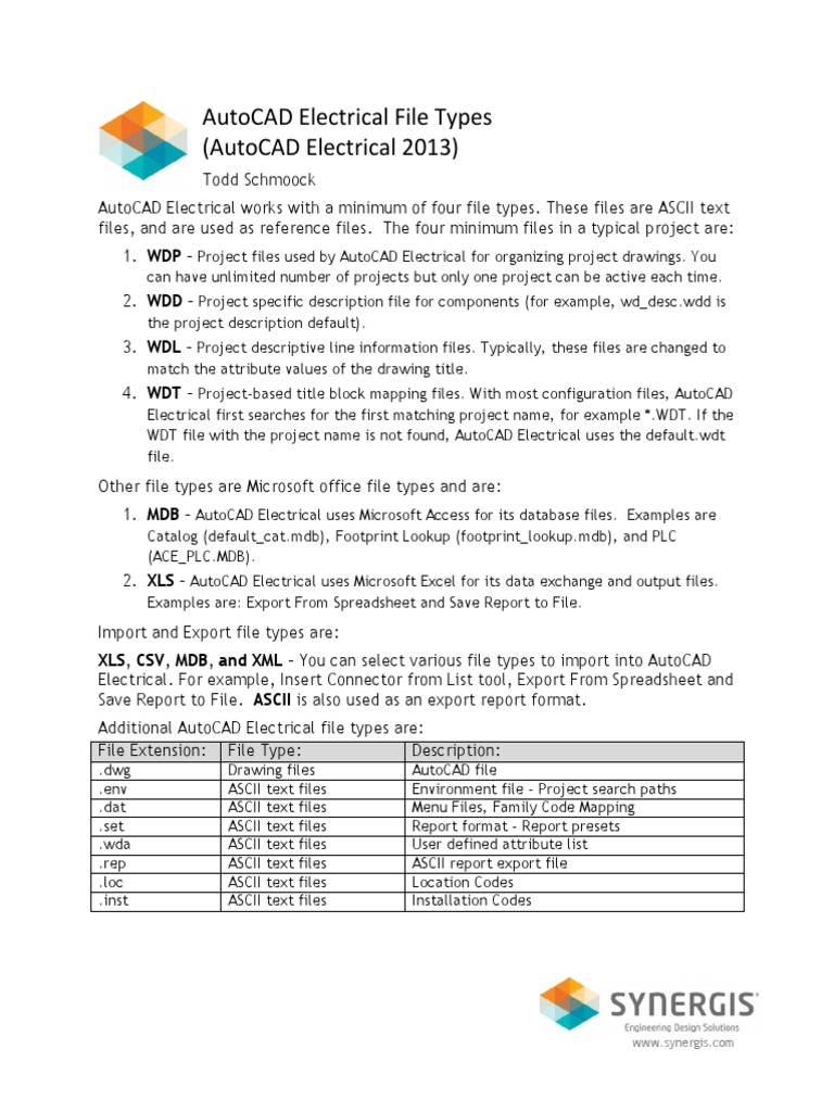 00 AutoCAD Electrical File Types | PDF | Microsoft Excel | File Format