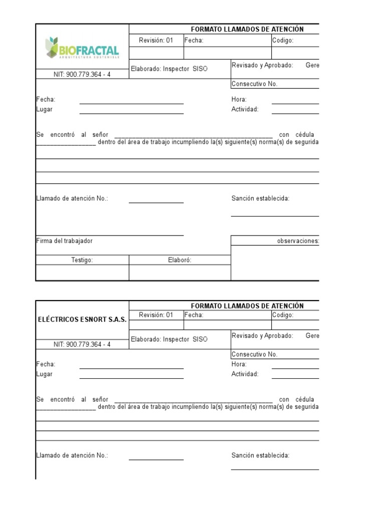 Formato de Llamado de Atención | PDF