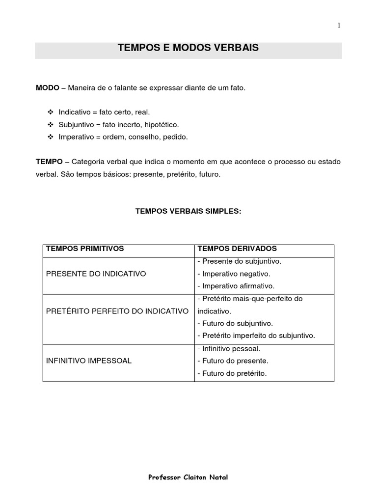 Tempos e Modos Verbais 2 | PDF | Tempo gramatical | Linguística