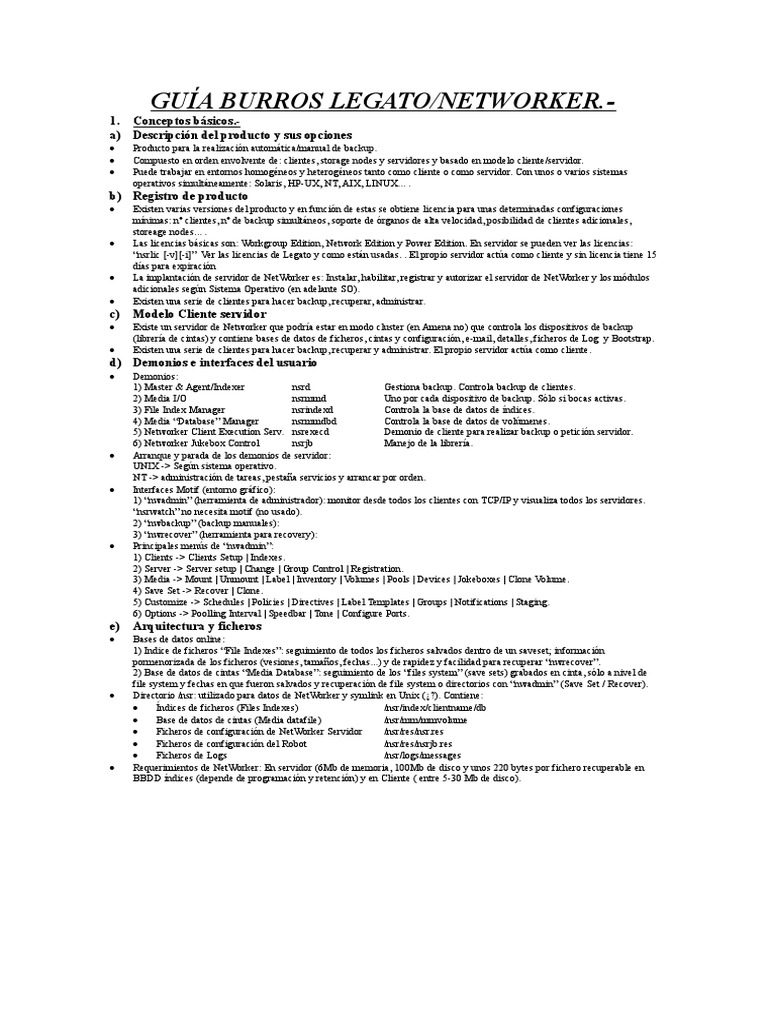GUÍA BURROS - Legato Networker | PDF | Servidor (Computación) | Apoyo