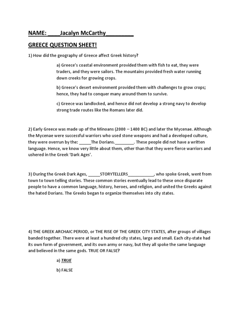 Greece Basic Facts Worksheet | PDF | Greco Persian Wars | Ancient Greece