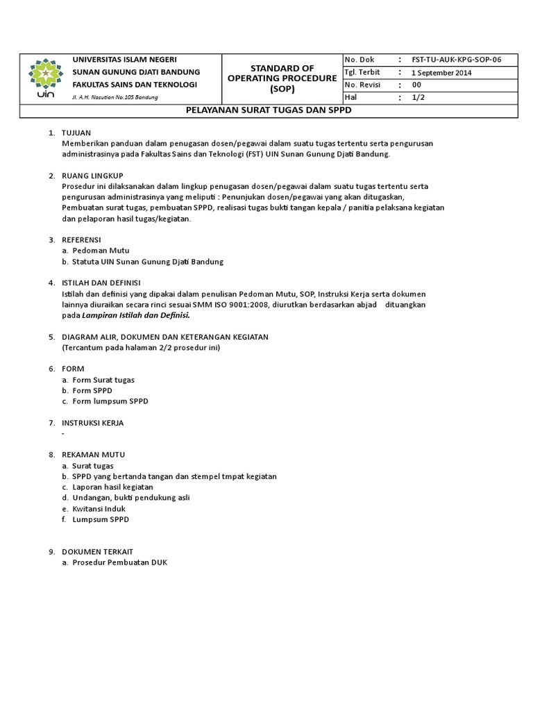 06 SOP Pelayanan Surat Tugas Dan SPPD | PDF