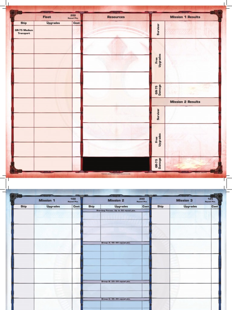 Evacuation of Hoth Roster Sheets PDF | PDF