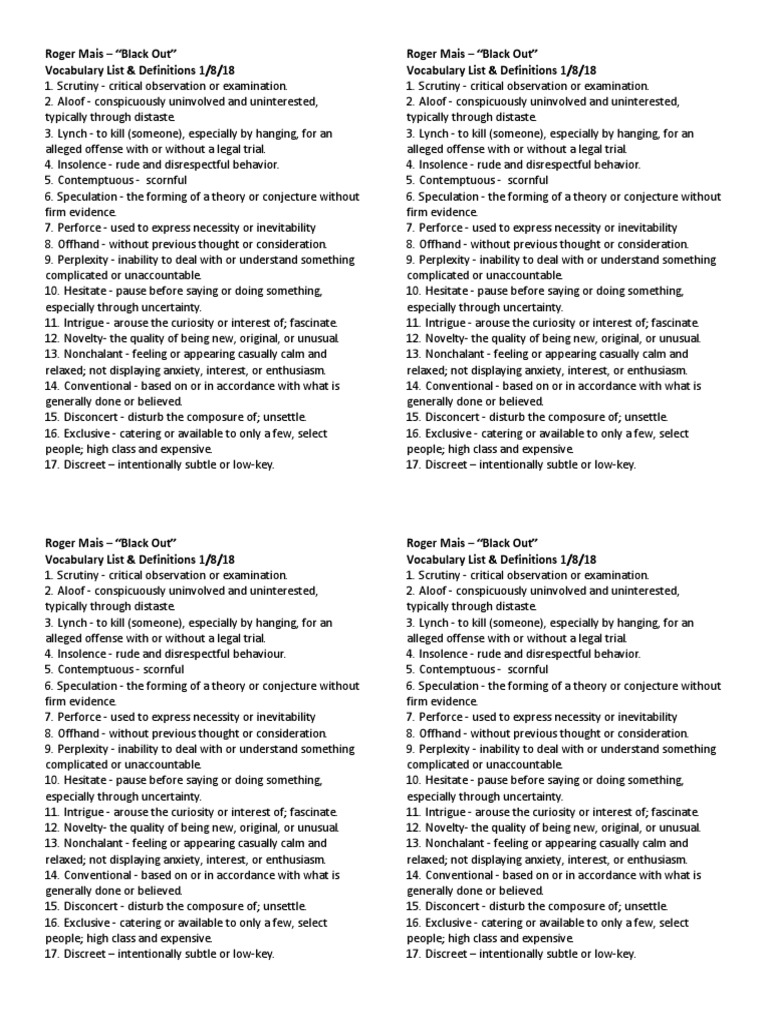 Black Out Vocabulary List | PDF | Curiosity | Applied Psychology