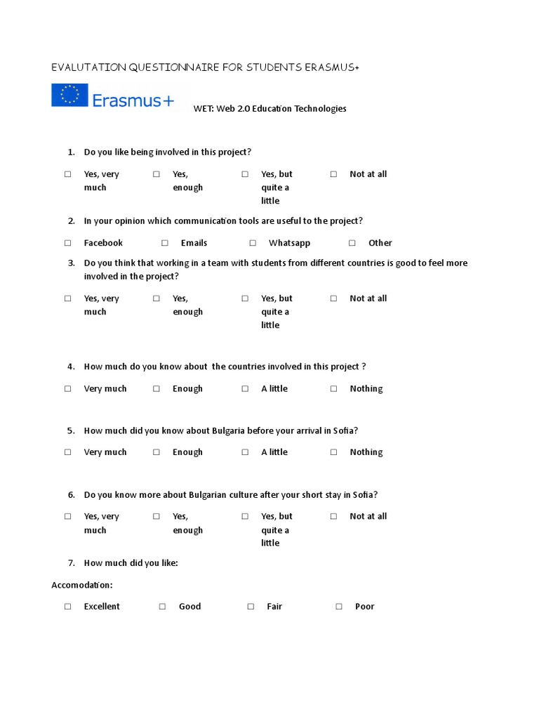 Erasmus+ Student Evaluation Questionnaire | PDF | Communication | Cognition