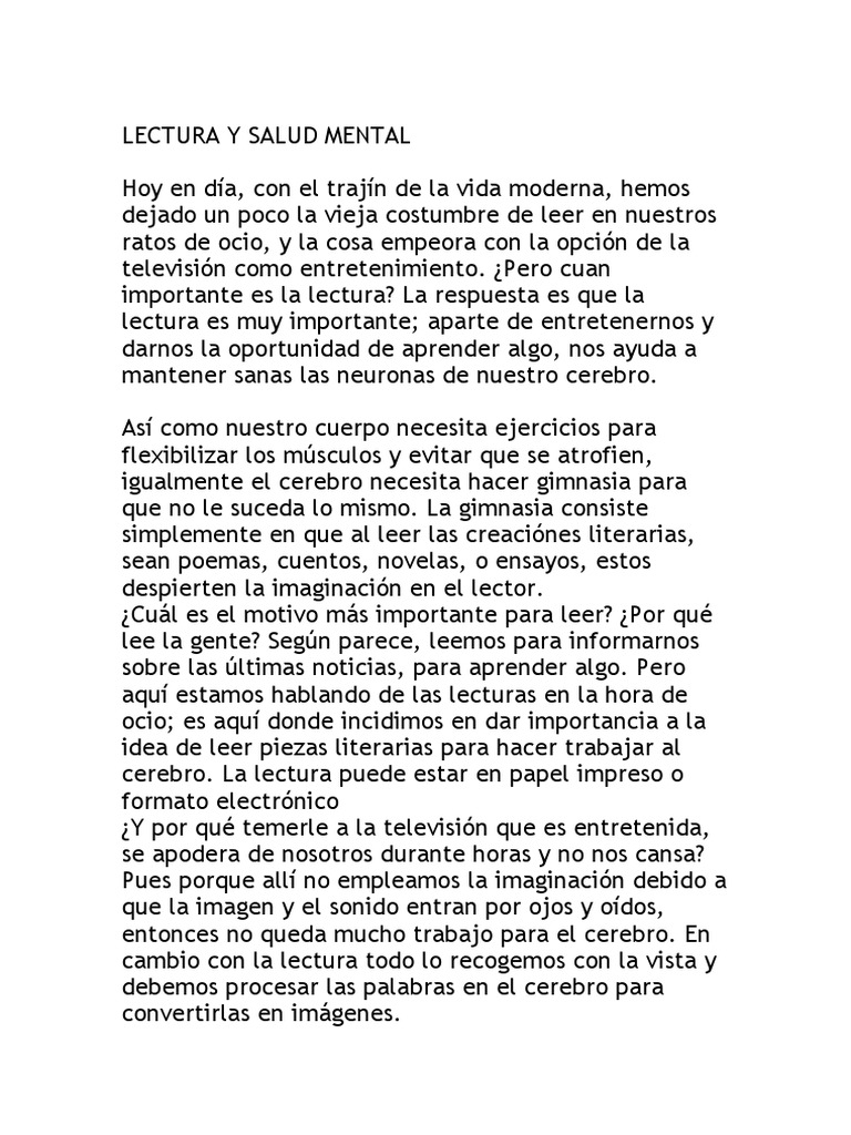Lectura y Salud Mental | PDF | Lectura (proceso) | Cuentos
