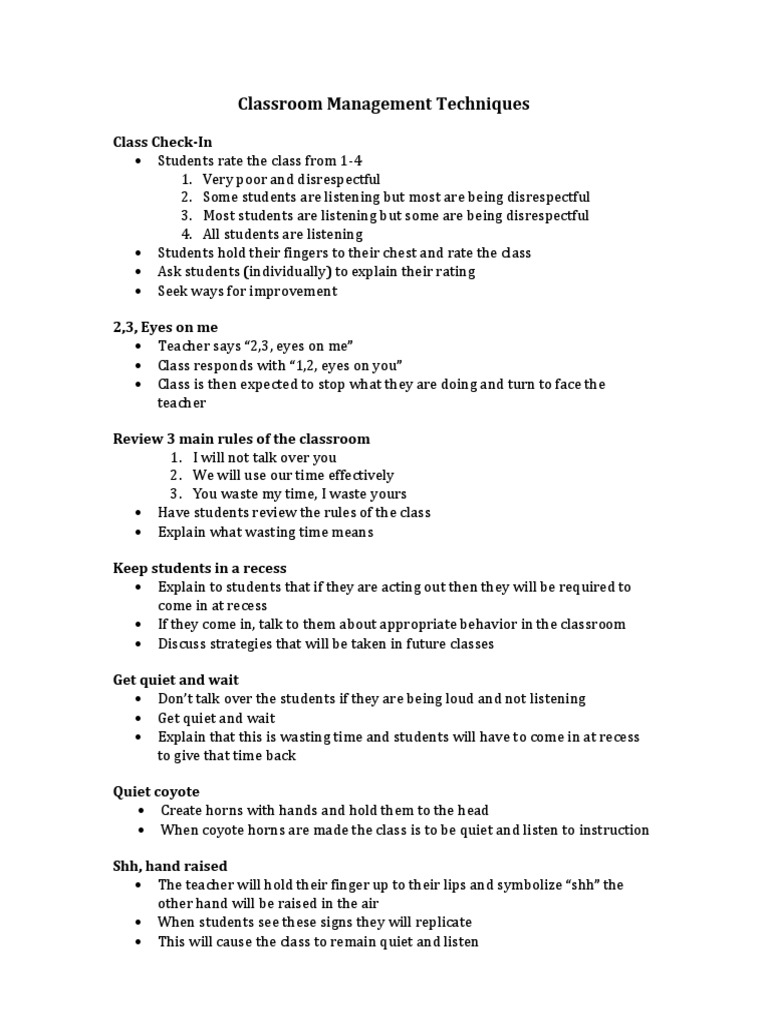 Classroom Management Techniques | PDF | Classroom Management ...