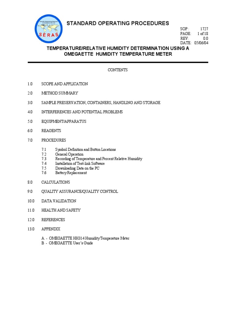 Standard Operating Procedures: Temperature/Relative Humidity ...