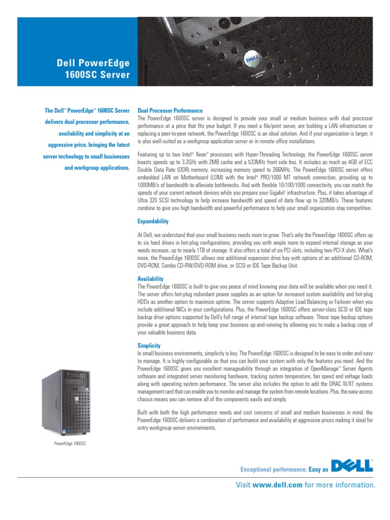 1600sc Specs | PDF | Dell | Server (Computing)