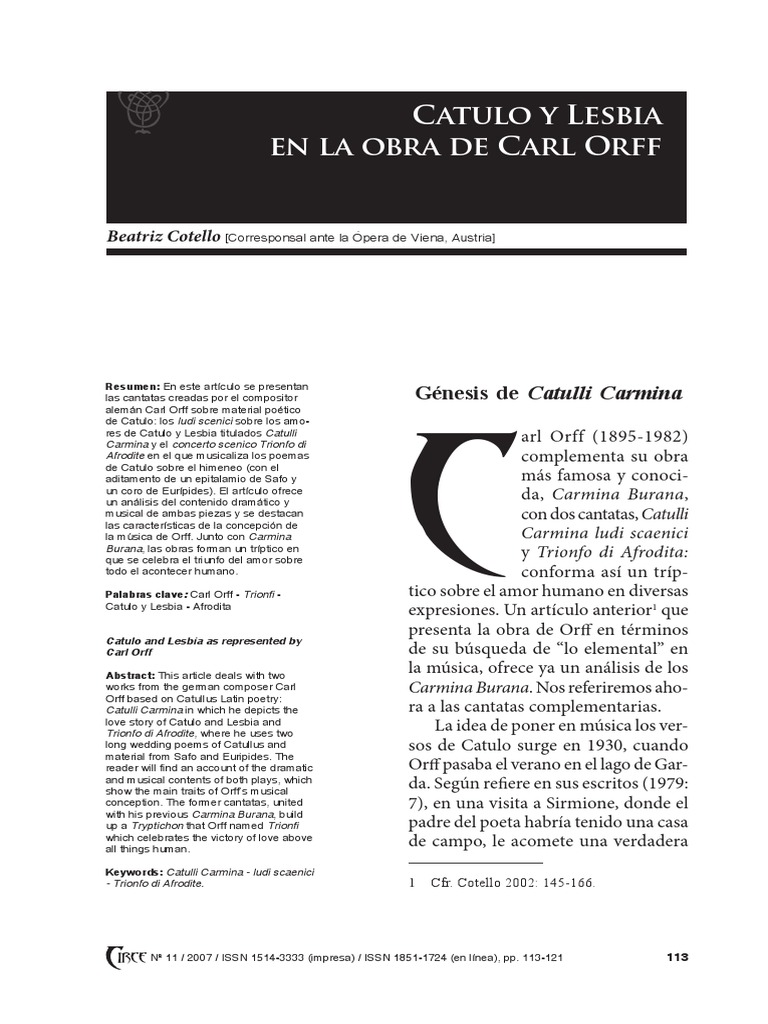 Catulo y Lesbia en La Obra de Carl Orff | PDF | Las artes escénicas | Ocio