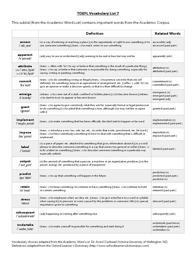 TOEFL Vocabulary List 7 | Download Free PDF | Linguistics | Cognitive Science