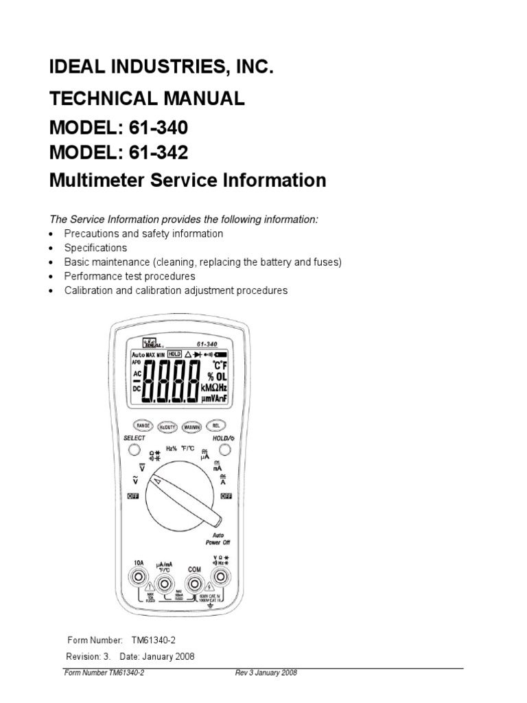 Ideal Industries, Inc. Technical Manual MODEL: 61-340 MODEL: 61-342 ...
