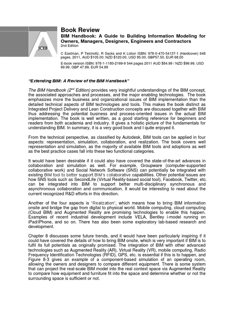 BIM Handbook A Guide To Building Information Modeling For Book Rewiev ...