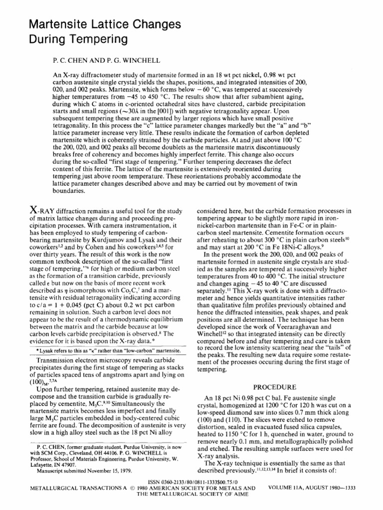 Martensite Lattice Changes During Tempering | PDF | Steel | Chemical ...