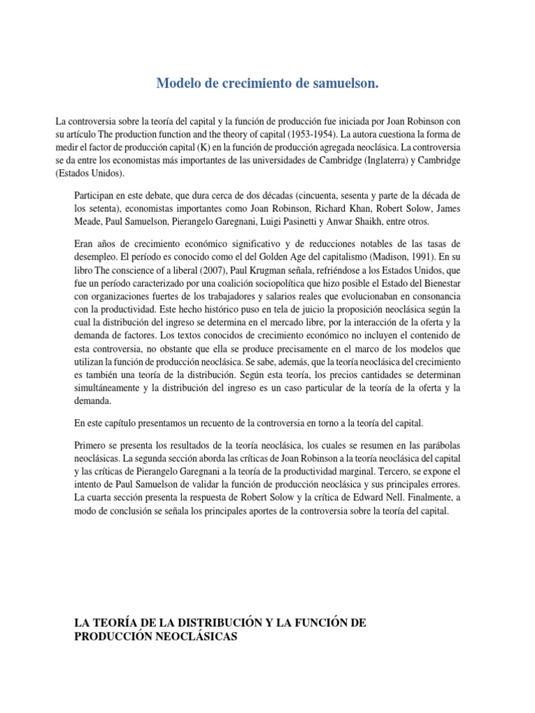 Modelo - Crecimiento - Samuelson, Hicks y Endógeo | Descargar gratis PDF | Oferta (economía ...