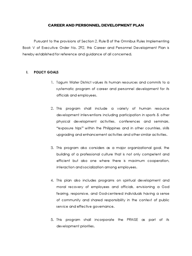 Tagum Water District Development Plan | PDF | School Counselor | Employment