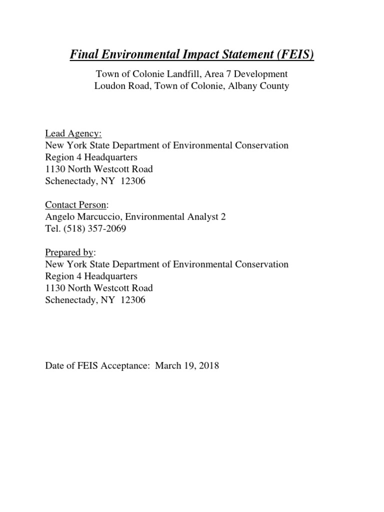 Final Environmental Impact Statement | Landfill | Waste Management