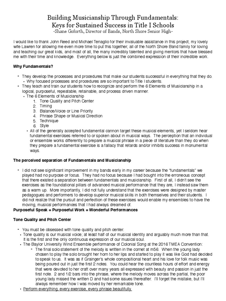 Building Musicianship Through Fundamentals: Keys For Sustained Success ...
