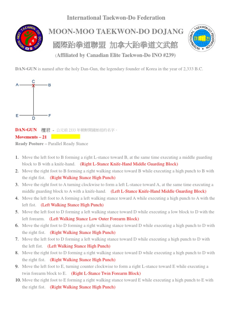 Dan-Gun Taekwondo Form Guide | PDF | Combat Sports | East Asian Martial ...