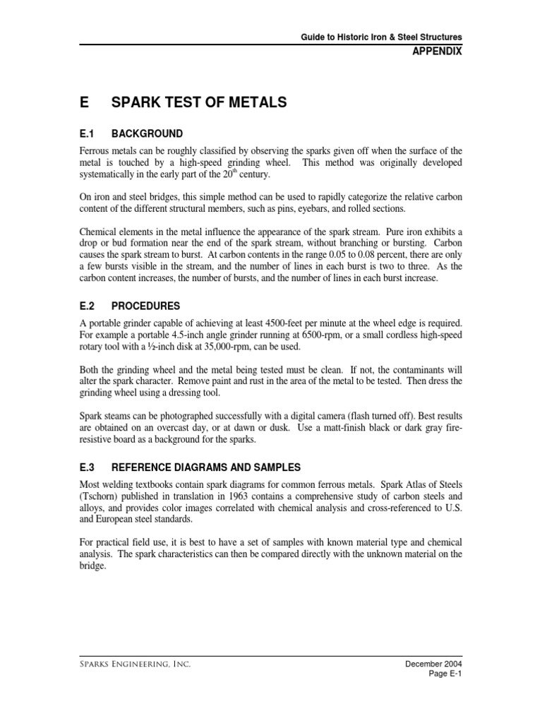 Spark Testing Methods for Metals | PDF | Steel | Metals