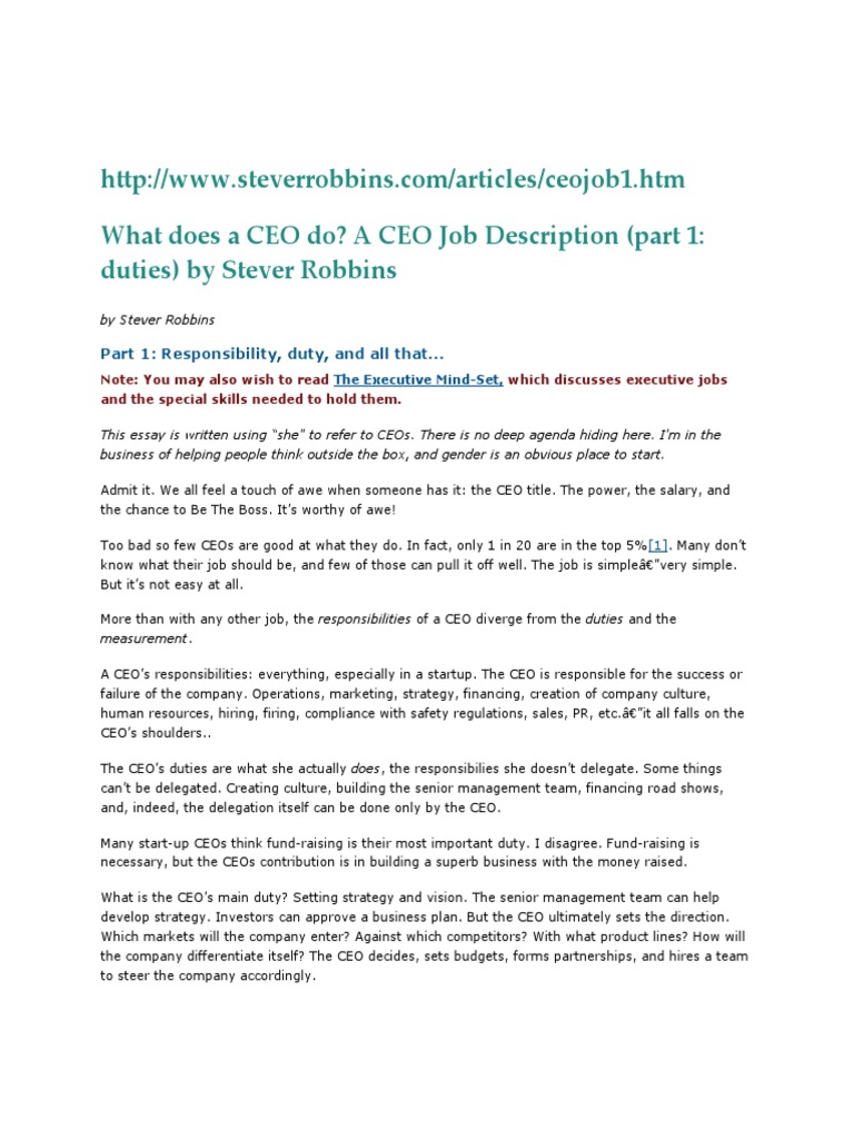 CEO Job Description: Key Duties Explained | PDF | Chief Executive ...